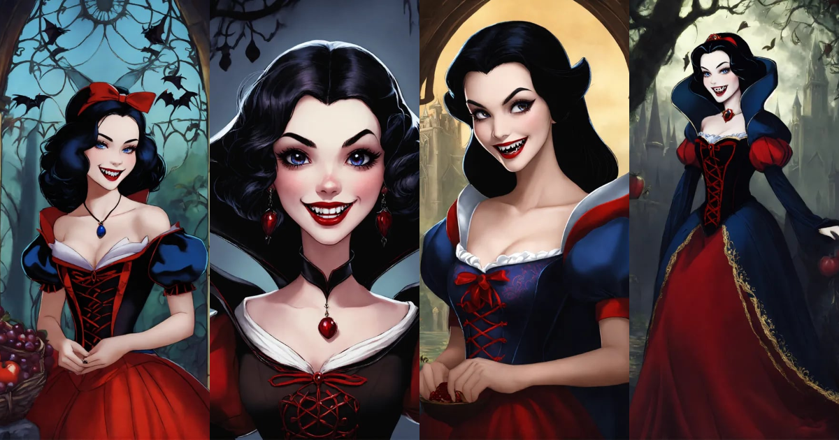 Lexica - Disney Snow White as a gothic vampire with teeth fangs showing