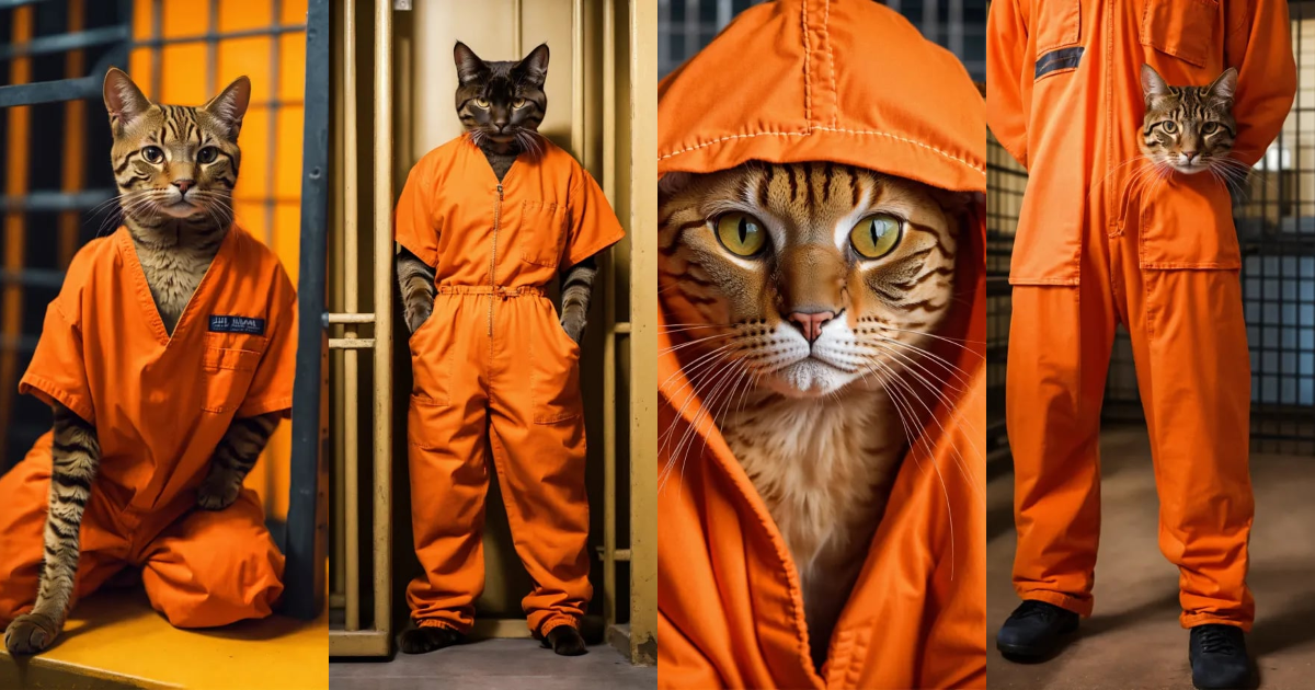 Lexica - A humanoid havana brown cat wearing inmate orange jumpsuit ...