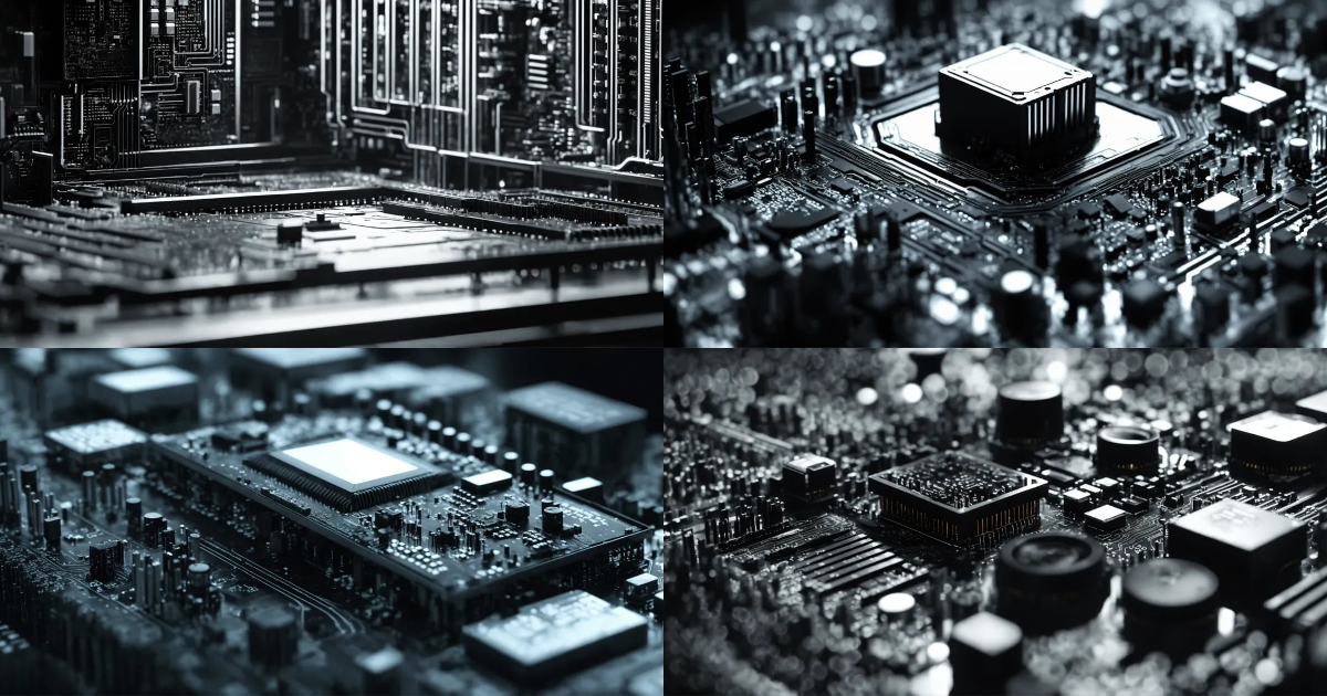 Lexica - A black and white photo of a computer circuit board, greeble ...