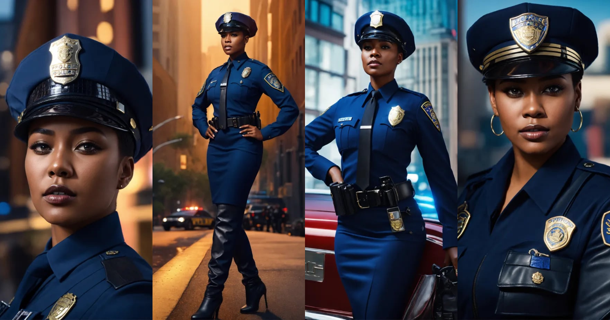 Lexica - Vogue photo shoot of glamorous African American police officer ...