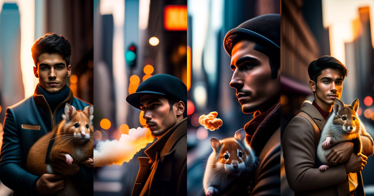 Lexica - Young Man log hair smoking holding a rat, long shot, cinematic ...