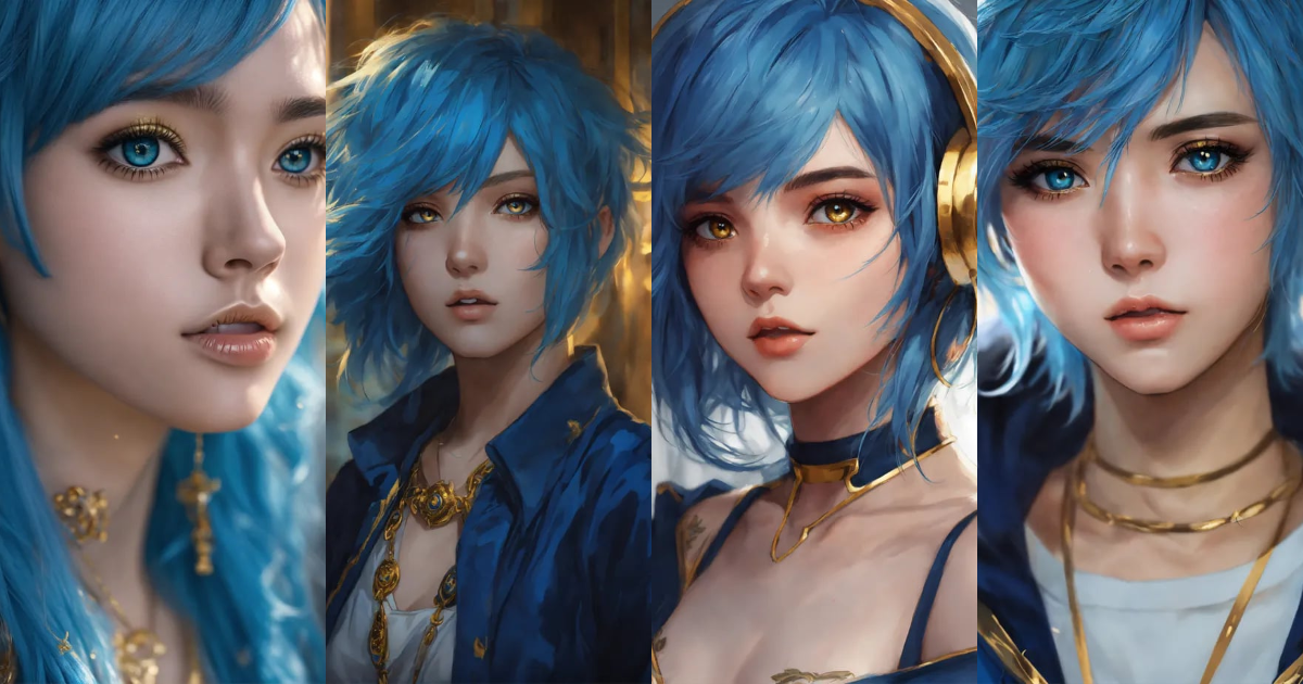 Lexica - Portrait of an anime character, hyper realistic, blue hair ...