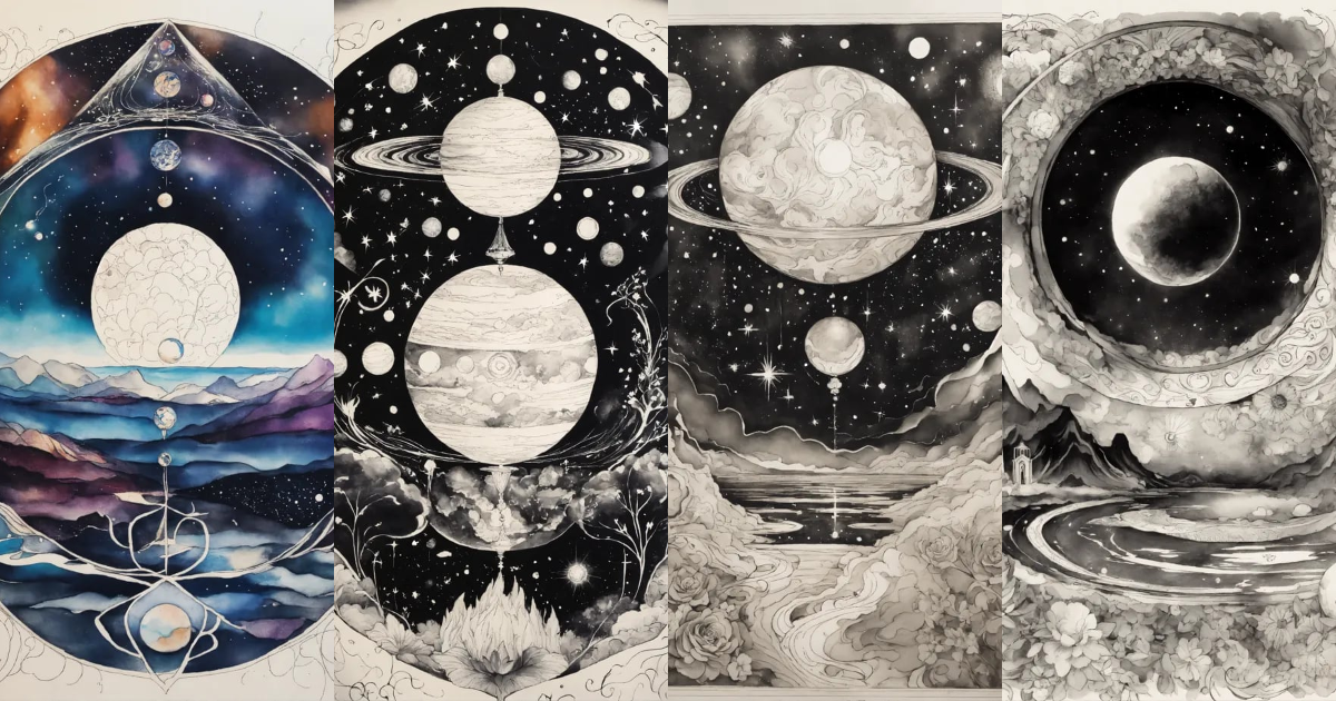 Lexica - Ink drawing tattoo style image of the universe reflections all ...