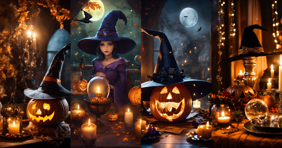 Lexica - A mysterious Halloween party with an enchanting witch hat ...