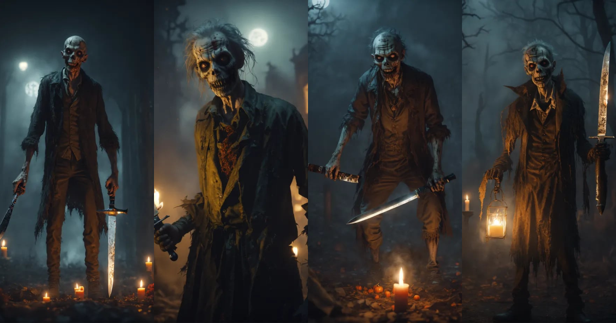 Lexica - A very scary zombie holding a large knife, Halloween, night ...