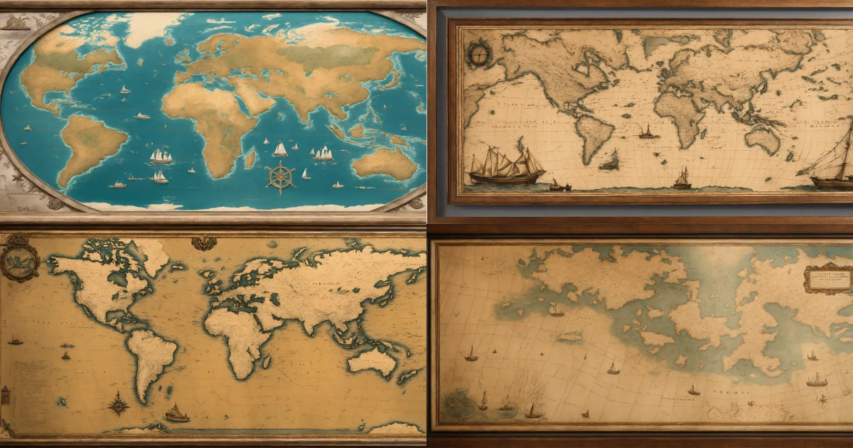 Lexica - Create an image of an aged, detailed nautical map featuring ...