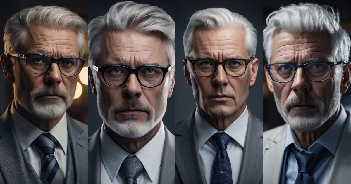 Lexica - A portrait of 50 years old man with dark blue eyes, with ...