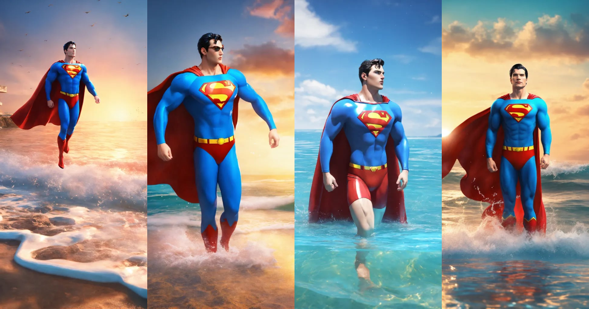 Lexica - 2018 Superman swimming on the seaside full-body, colorful ...