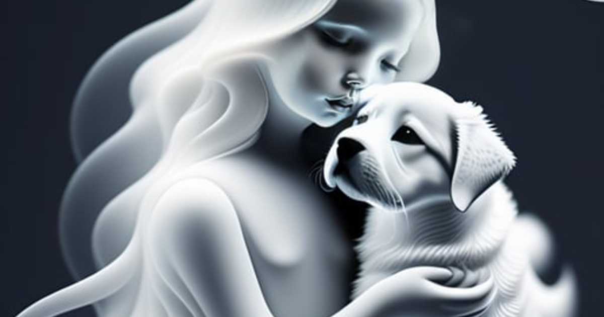 Lexica - Young ghostly girl cuddling puppy, full form angle, depth data ...