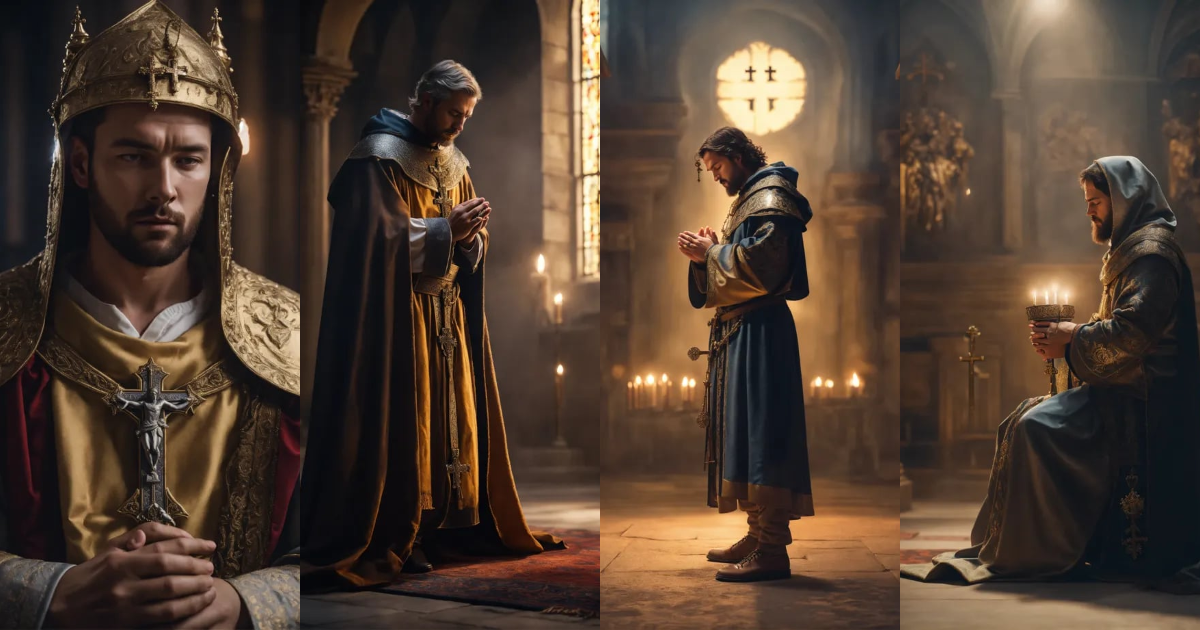 Lexica - A realistic full body portrait of a male medival holy praying ...