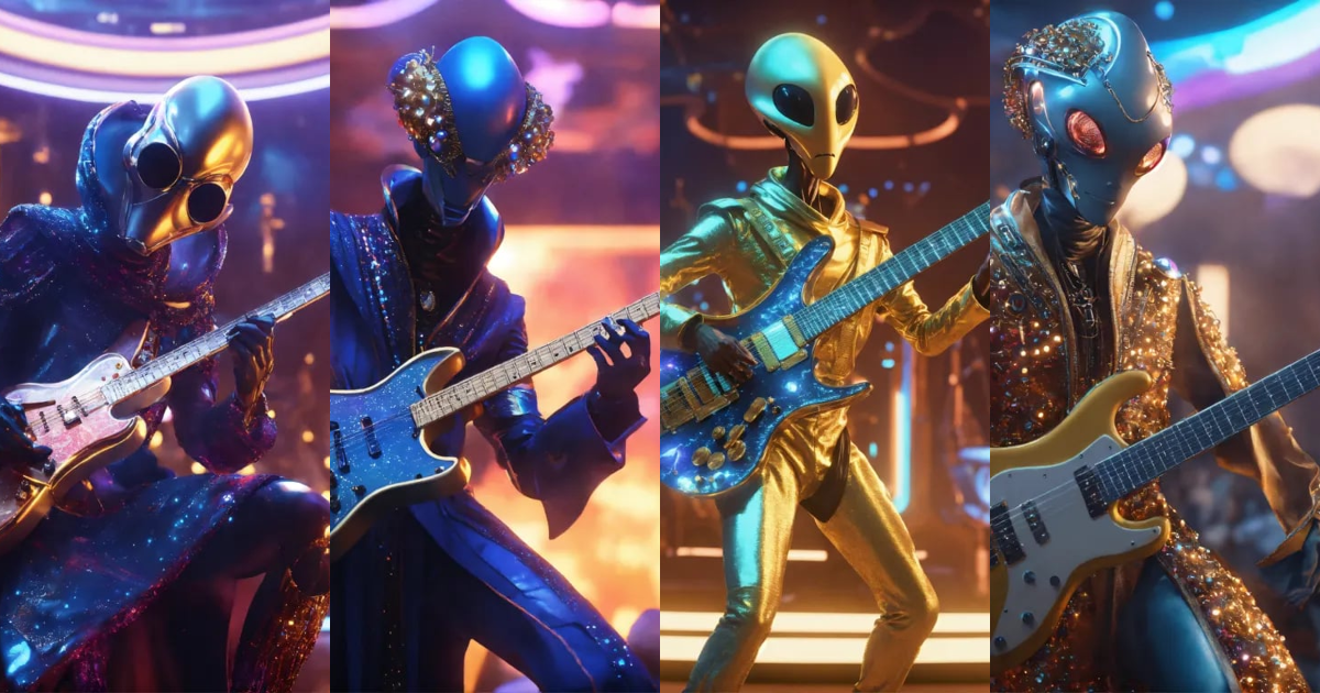 Lexica - Zoom out from a funny male alien humanoid wearing a fancy ...