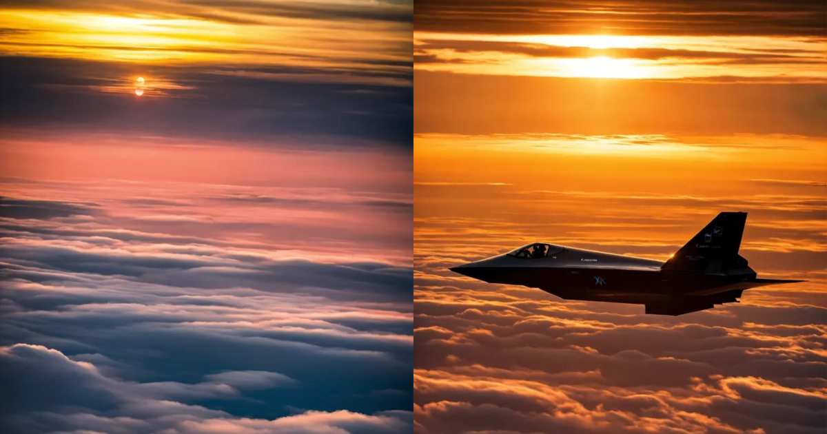 Lexica - Stealth space vehicle, sunset above the clouds, Canon 5D Mark ...