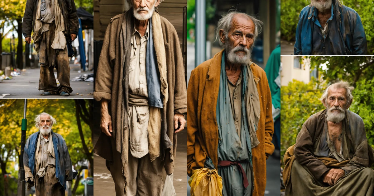 Lexica - Homeless old man in dirty dresses