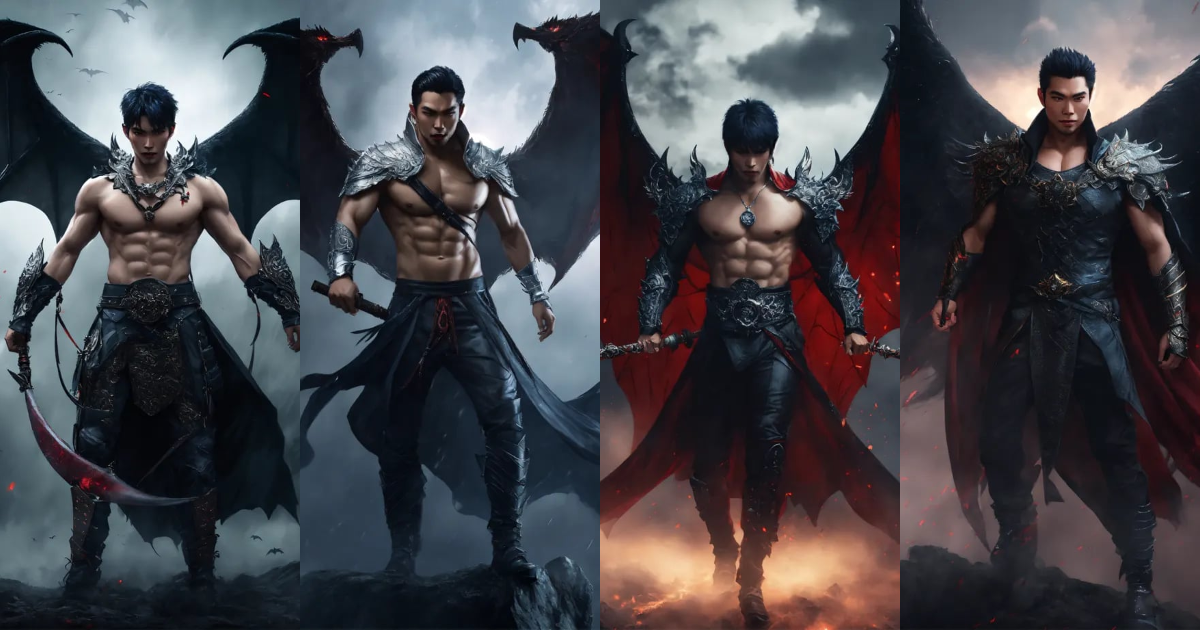 Lexica - Full body strong muscular evil Asian vampire man entangled in ...