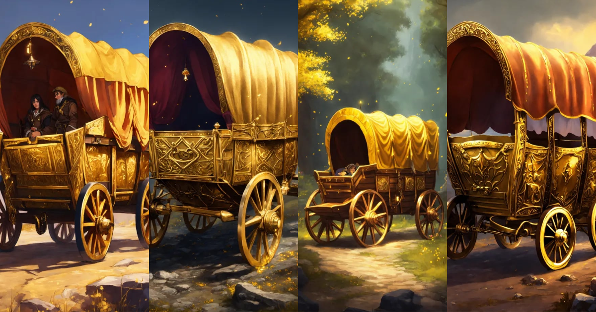 Lexica - Dnd covered wagon covered in gold, fantasy, HD, magical