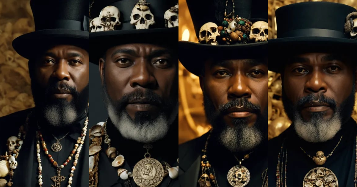 Lexica - Portrait of middle-aged, black man with a beard, voodoo priest ...