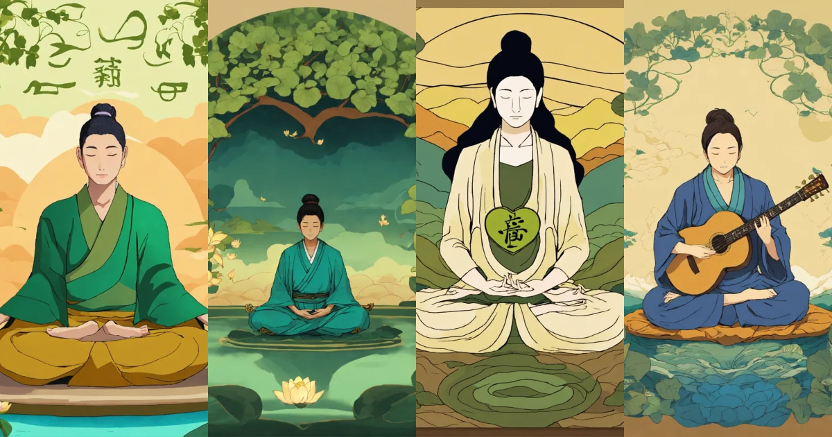 Lexica - Amusician meditating in a Japanese wave of zen with green ...