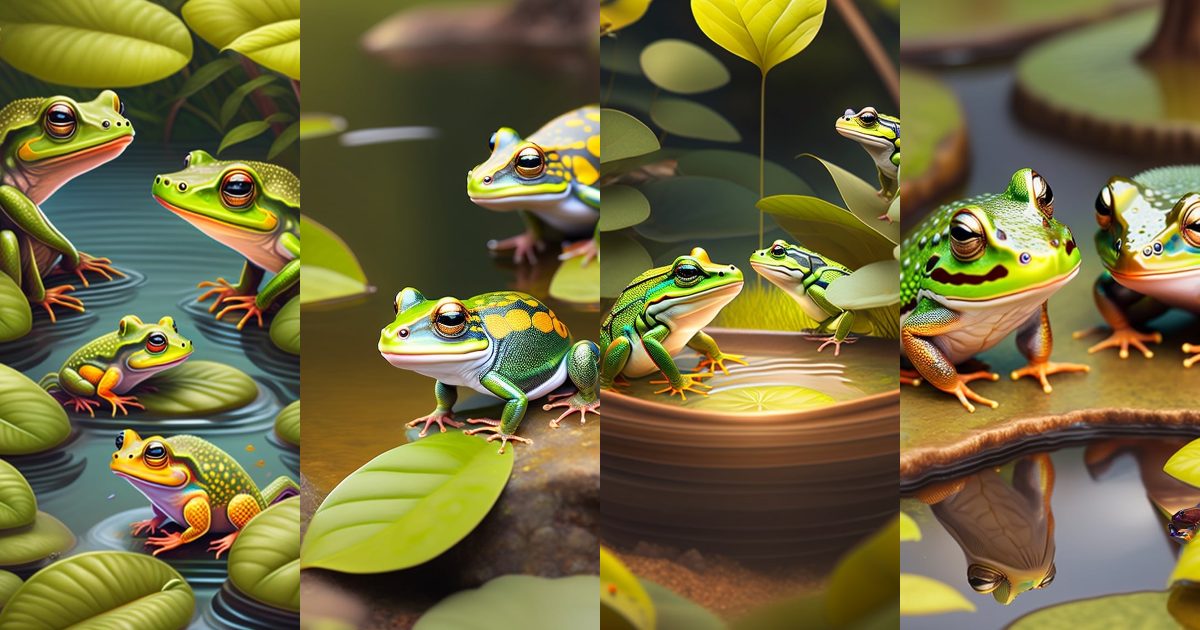 Lexica - A colony of frogs is traveling across a forest in search of a ...