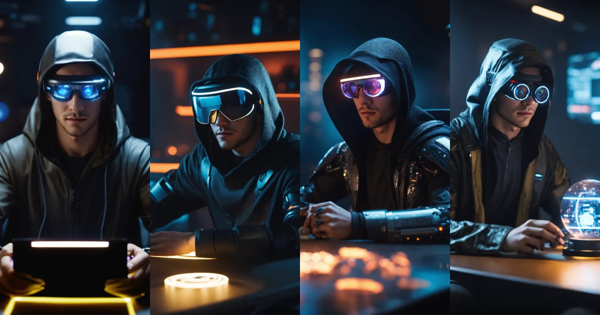 Lexica - Nerdy 25 year old male cyborg hacker wearing futuristic ...
