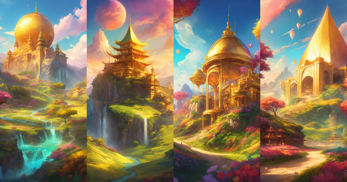 Lexica - Illustration of a beautiful fantasy paradise, golden ...