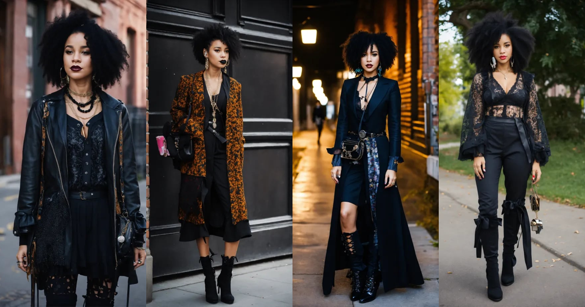 Lexica - Biracial woman gothic street style full outfit