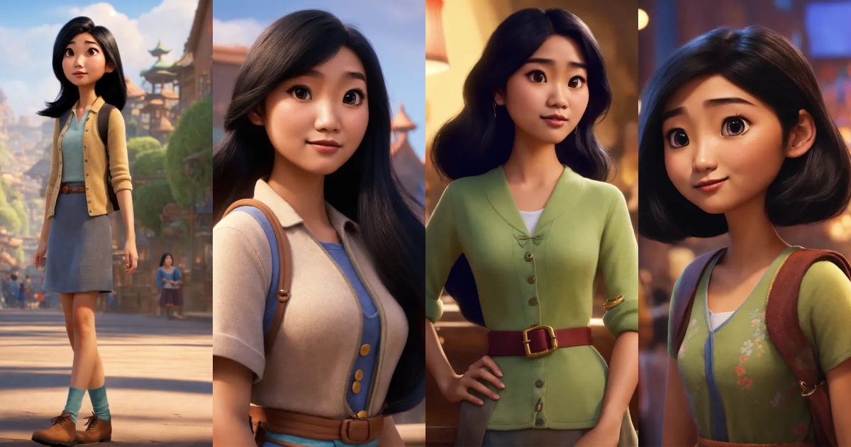 Lexica - Pixar character, young lady with middle long black hair ...