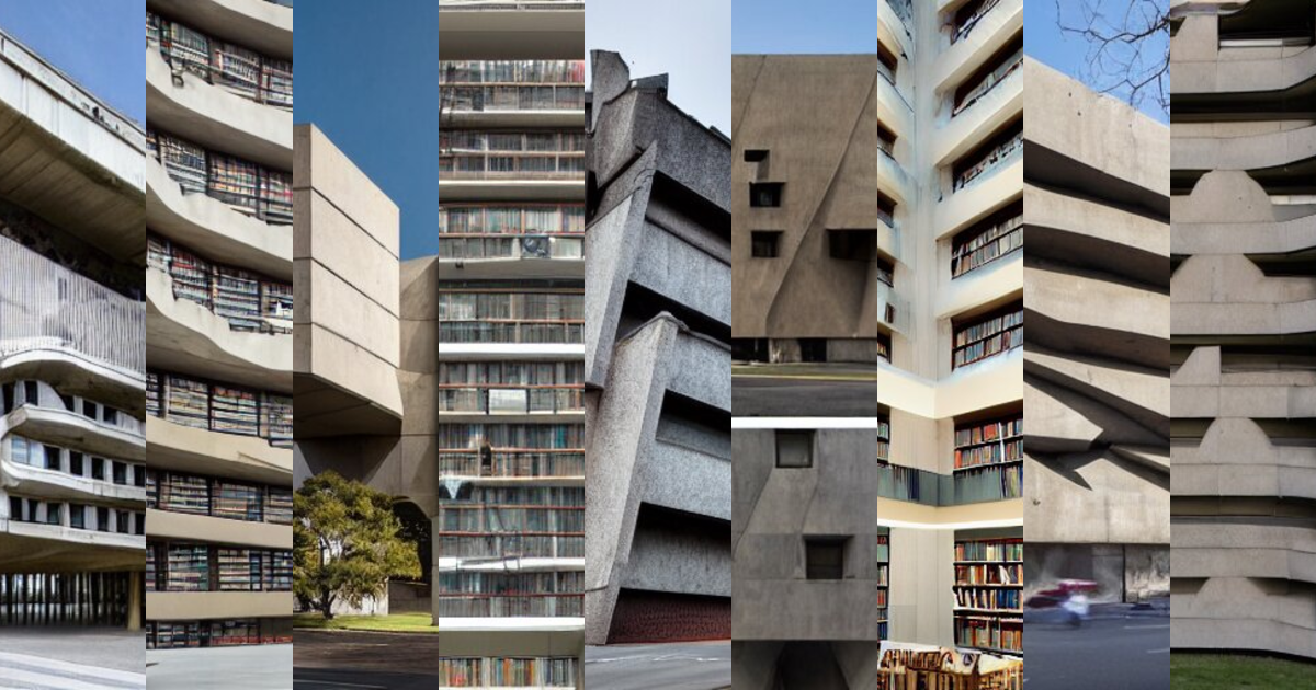 Lexica - A giant library built in brutalist architecture, diverse ...