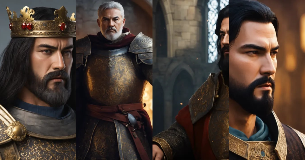 Lexica - Create a character for book cover medieval king , serious face ...