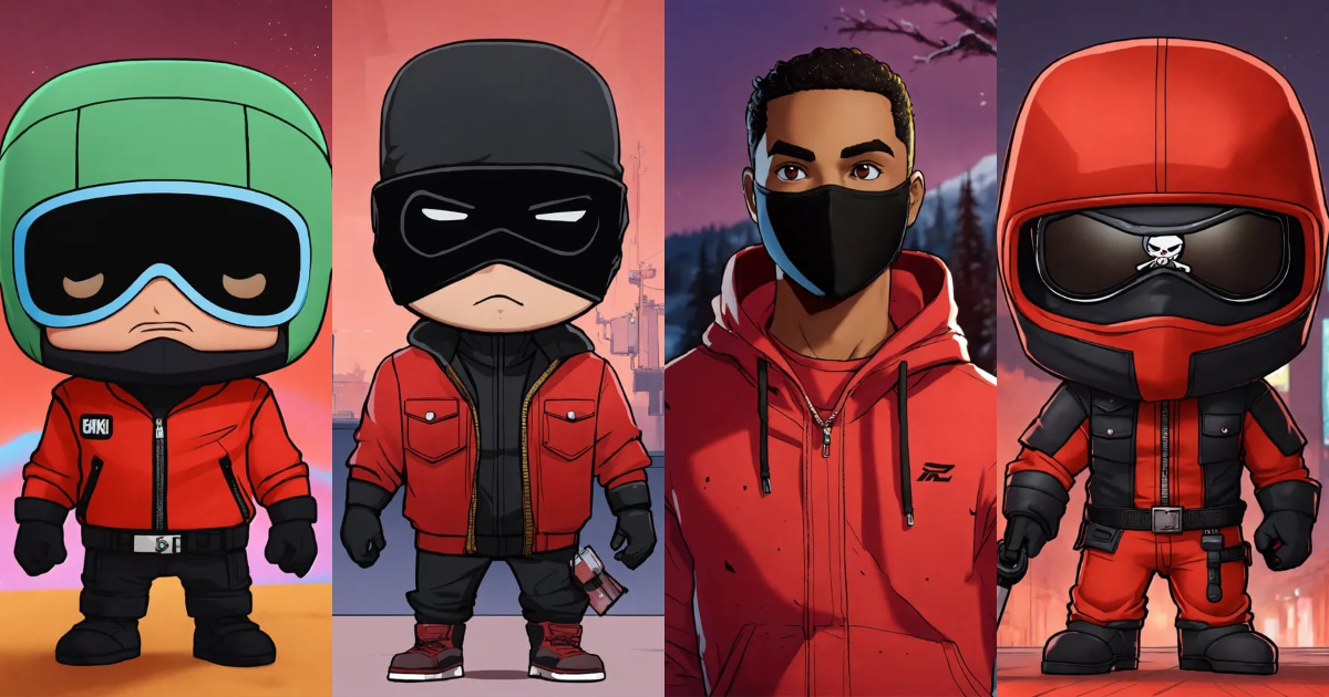 Lexica - Animated cartoon with a black ski mask, funko pop style, red ...