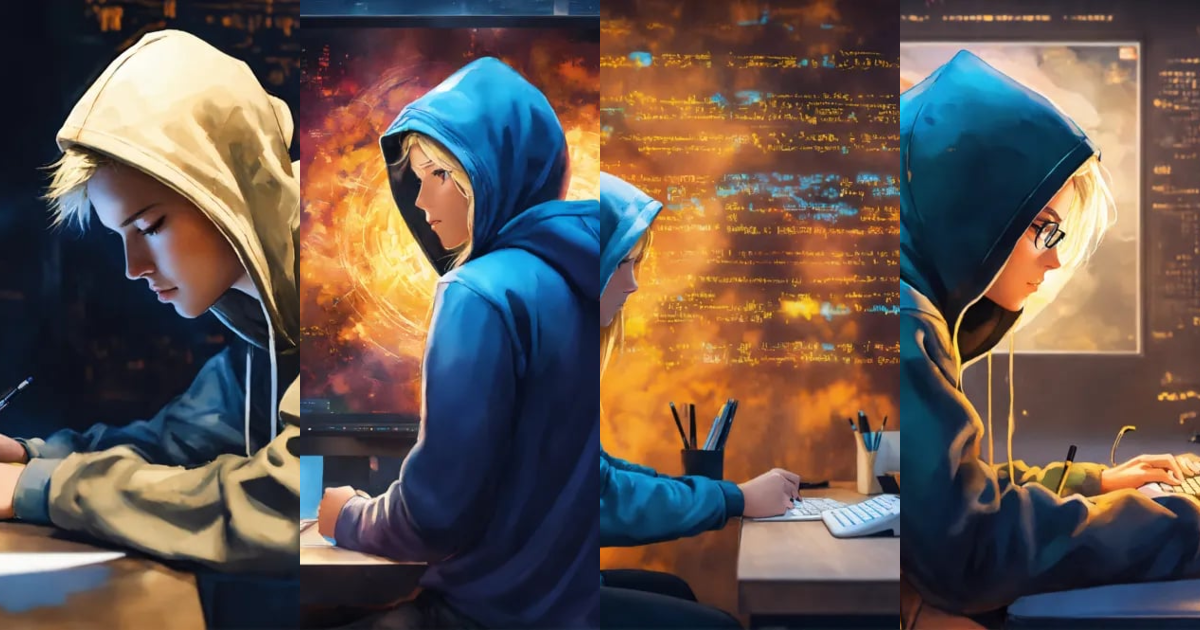 Lexica - Blonde nordic software developer writing code in a hoodie ...