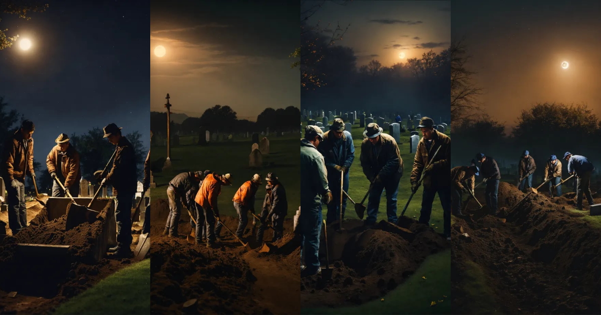 Lexica - Photo realistic, five men digging a grave in a cemetery, grave ...