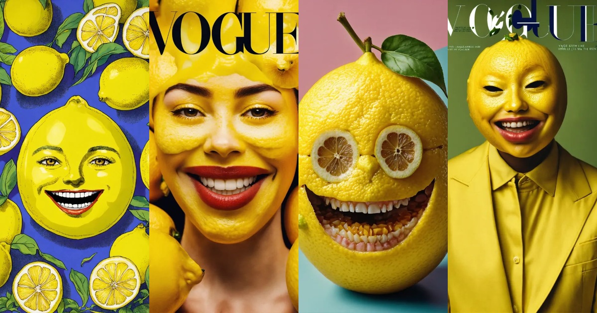 Lexica - A lemon with weird smiling human face, wtf, cover of vogue ...