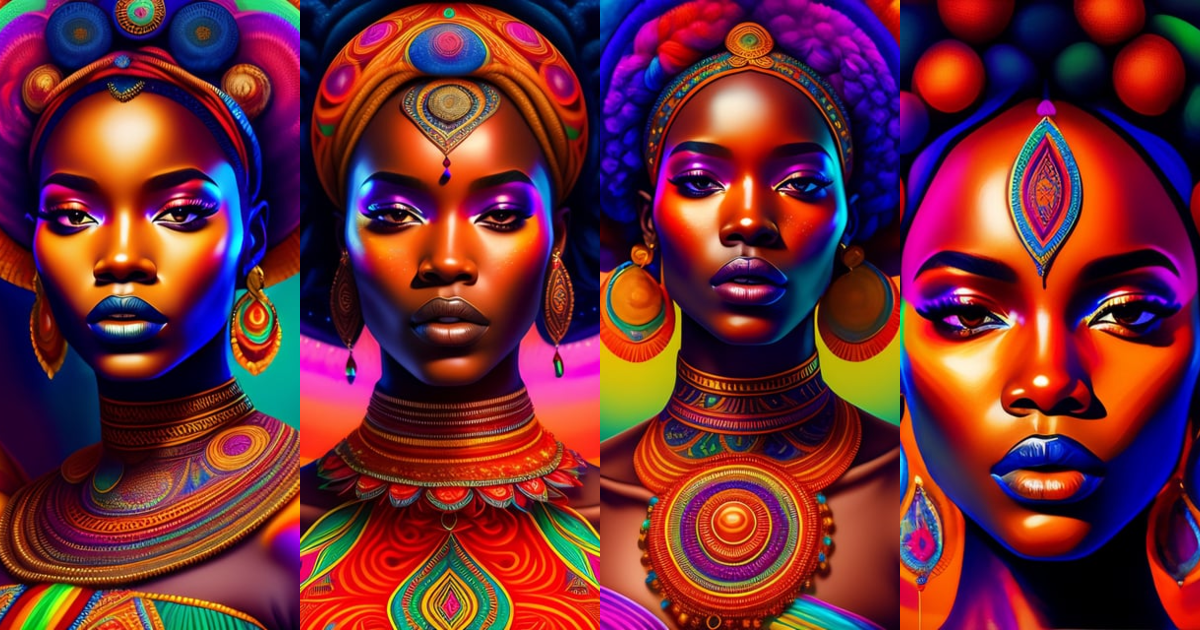 Lexica - Psychedelic portrait of a beautiful african woman wearing a ...