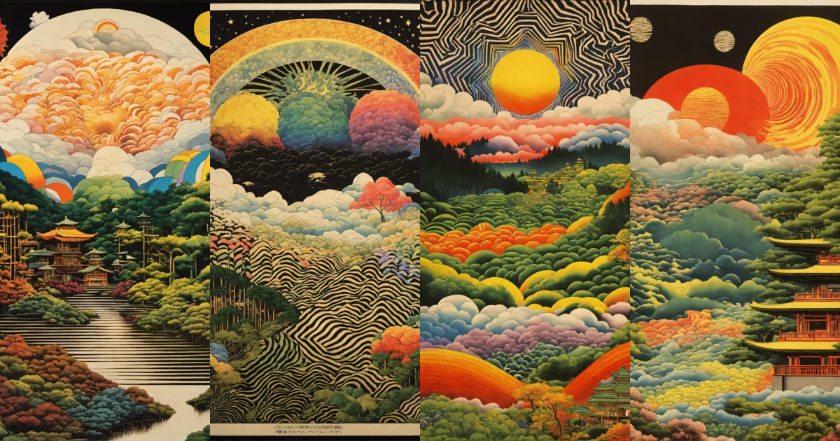 Lexica - Japanese vintage poster, psychedelic illusions, cosmic realm ...