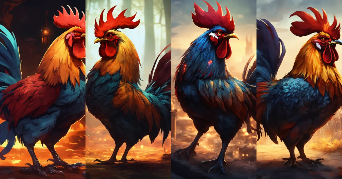 Lexica - A monstrous rooster the size of a person with red glowing eyes ...