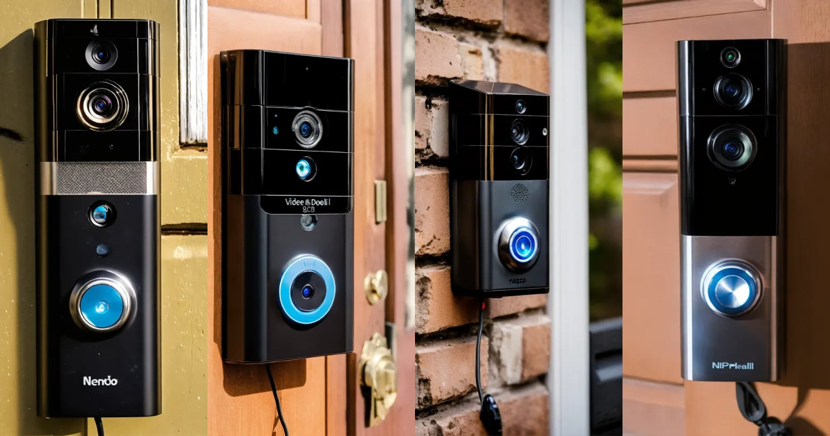 Lexica - A photo of a video doorbell. The doorbell is black and has a ...