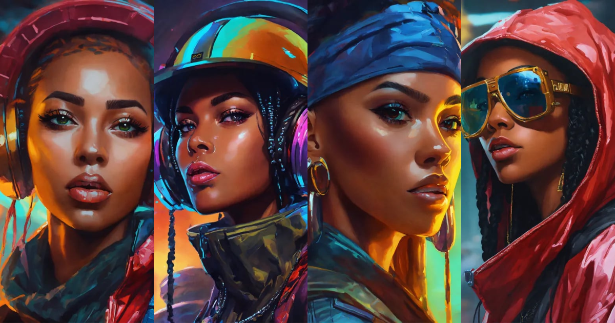 Lexica - Sci-fi fantasy female Rapper Artist, Head shot, oil painting ...