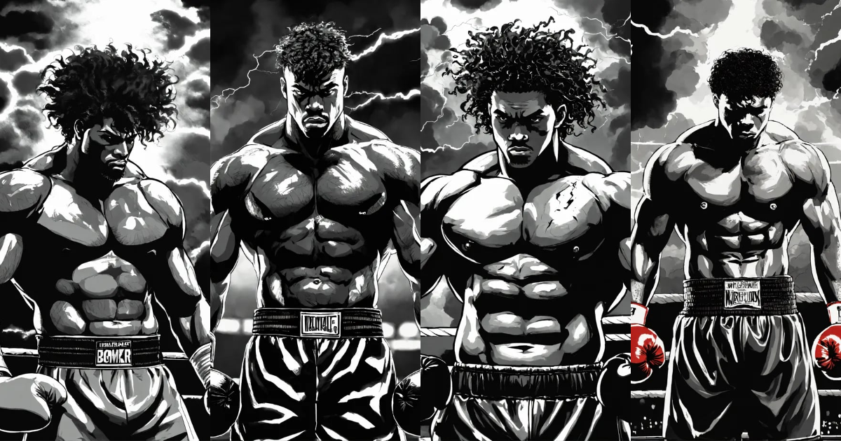 Lexica - A black and white illustration of a sad masculine boxer, with ...