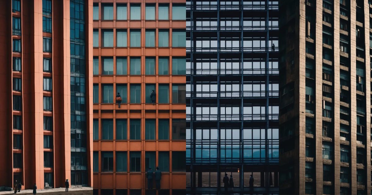 Lexica - Some people look over tall building windows, in the style of ...