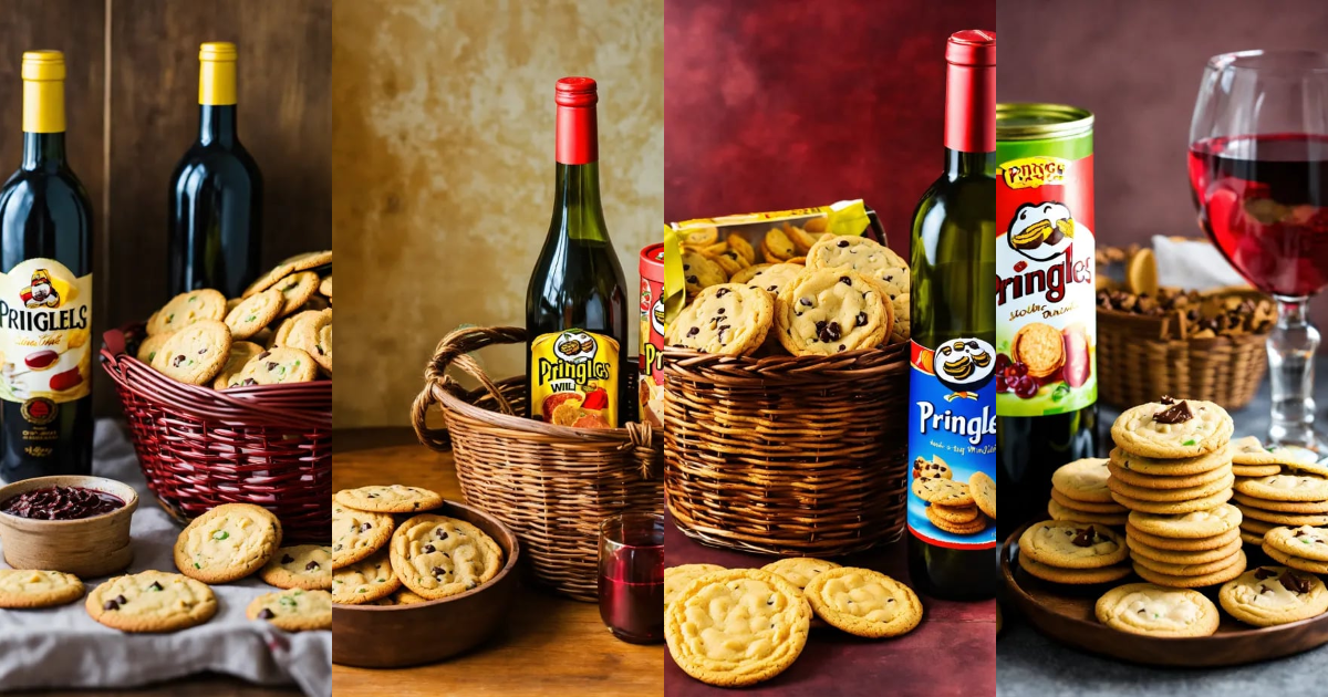 Lexica - A jar of pringles with bottle of wine, cookies and tuna in a ...