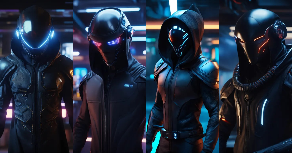 Lexica - Male alien mutant half cyborg hacker wearing futuristic black ...