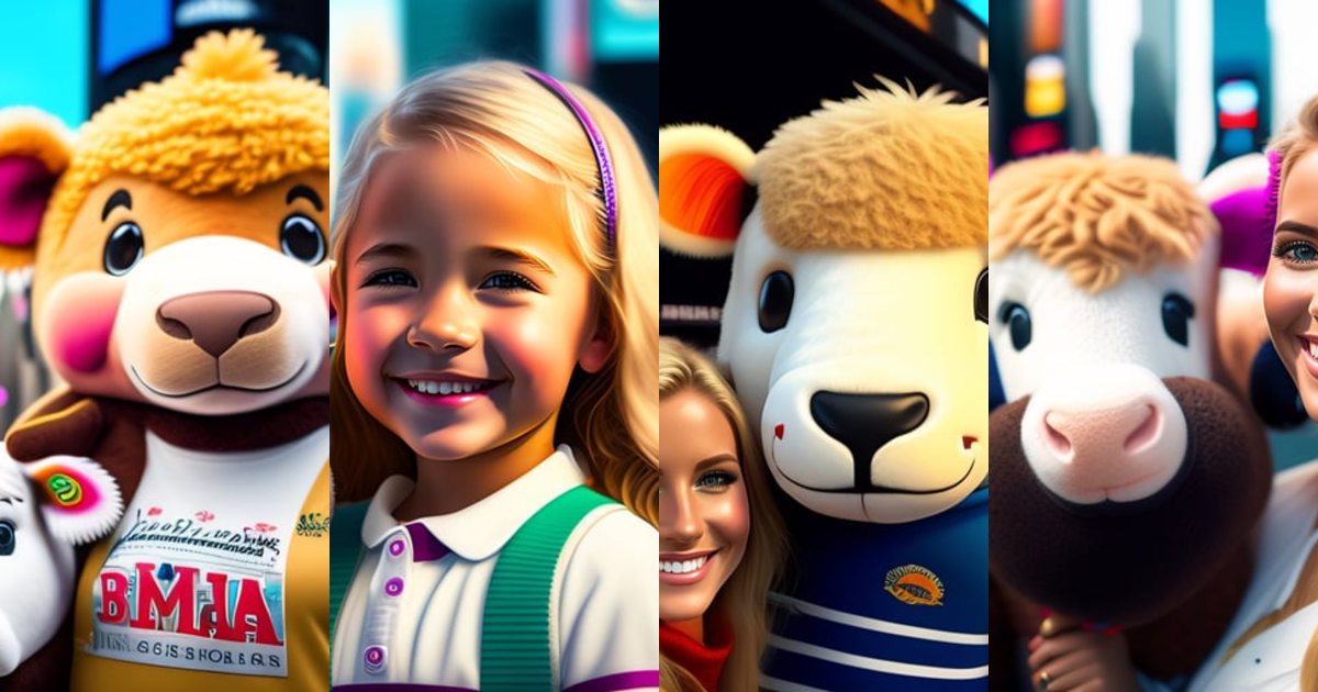 Lexica - A blonde girl and stuffed cow, sonrisa, times square, drew ...