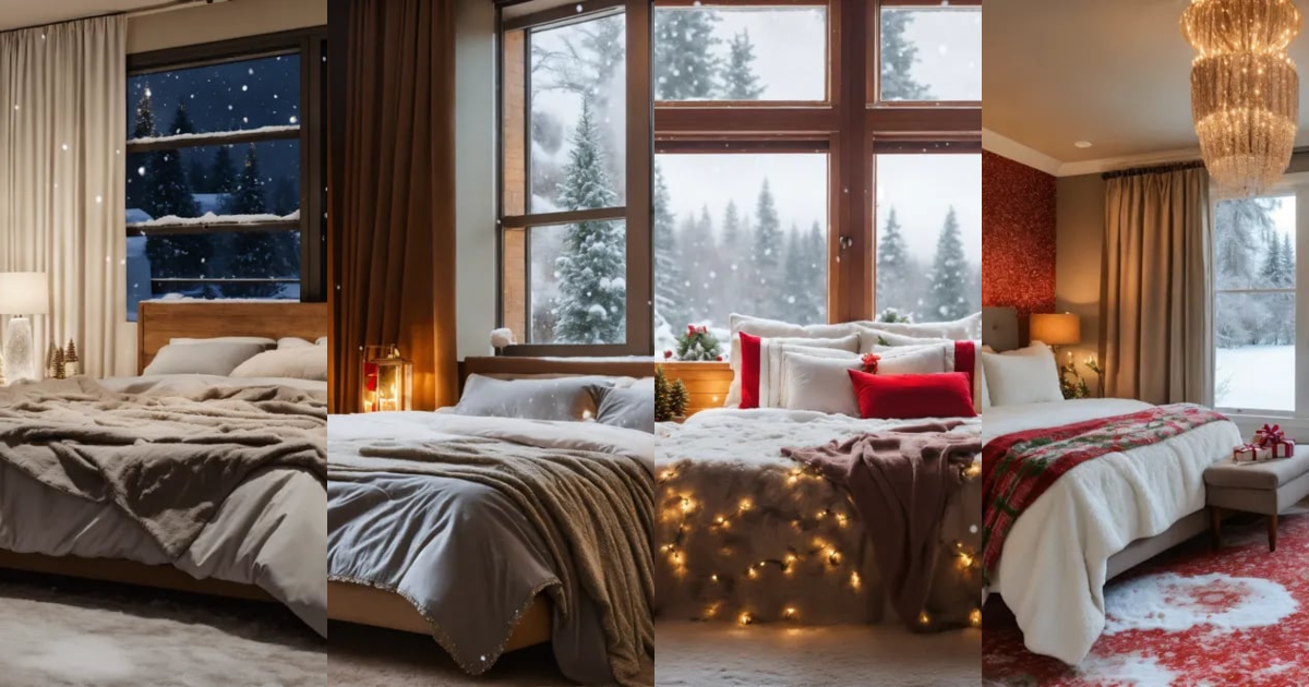 Lexica - Beautiful Christmas bedroom facing facing forward. Bed facing ...