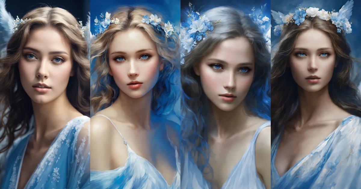 Lexica - Angel look like woman but realistick in white and blue colours ...