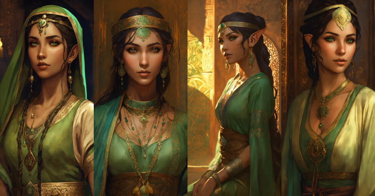Lexica - Tamerlane female elf in medieval style, turkish clothes, green ...