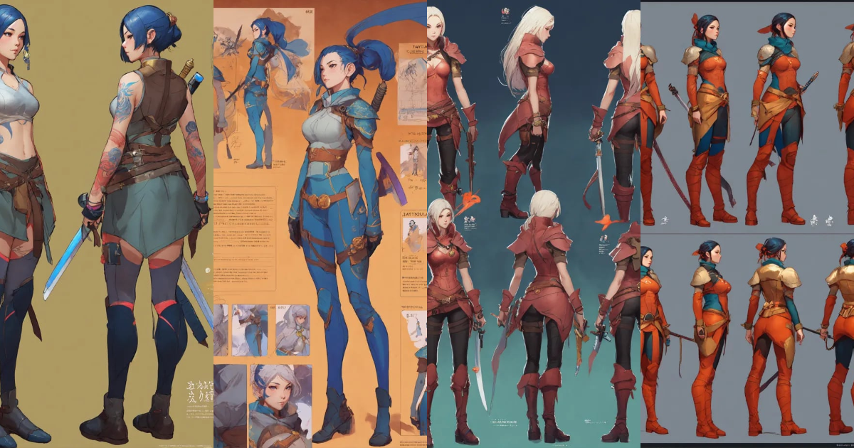 Lexica - Back tattoed woman warrior, character sheet, character design ...