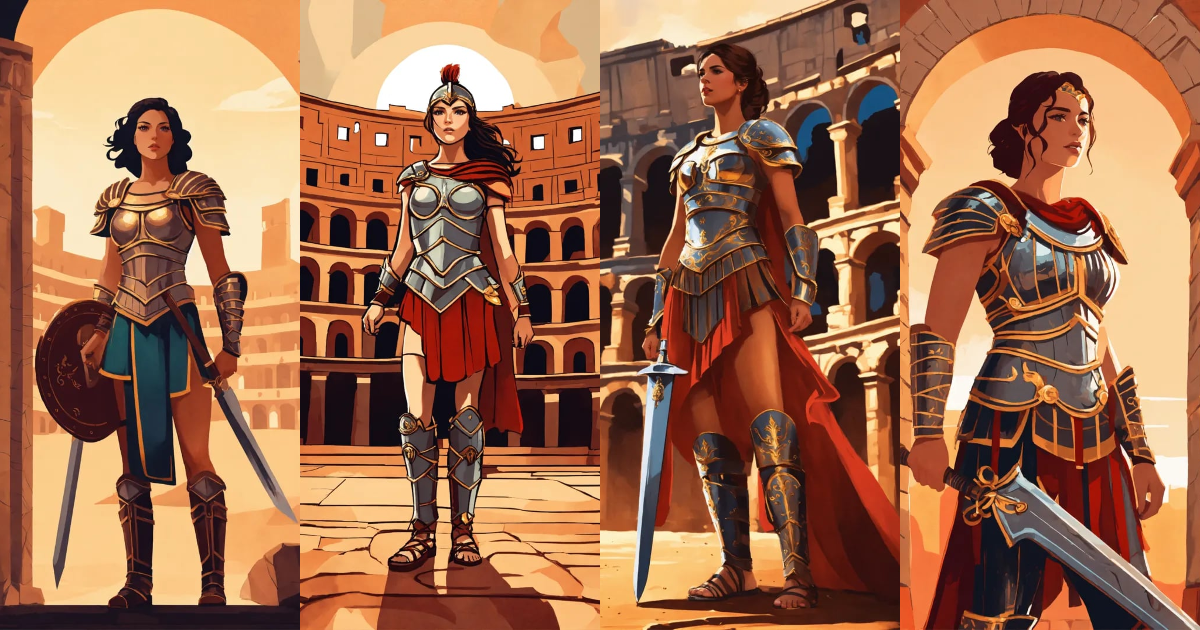 Lexica - A stylized illustration of a female gladiator in the iconic ...