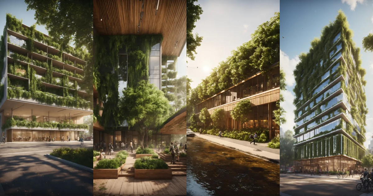 Lexica - Commercial Real Estate, building full of trees, nature punk ...