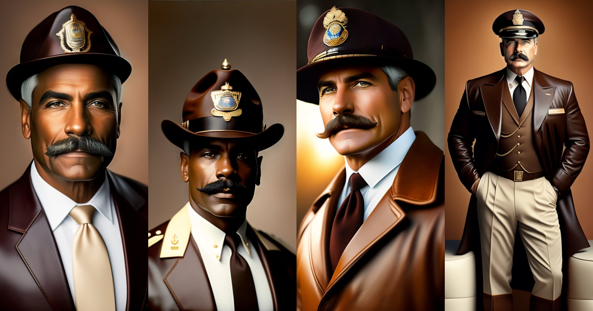 Lexica - Portrait of a 53 year old cop with mustache wearing a brown ...