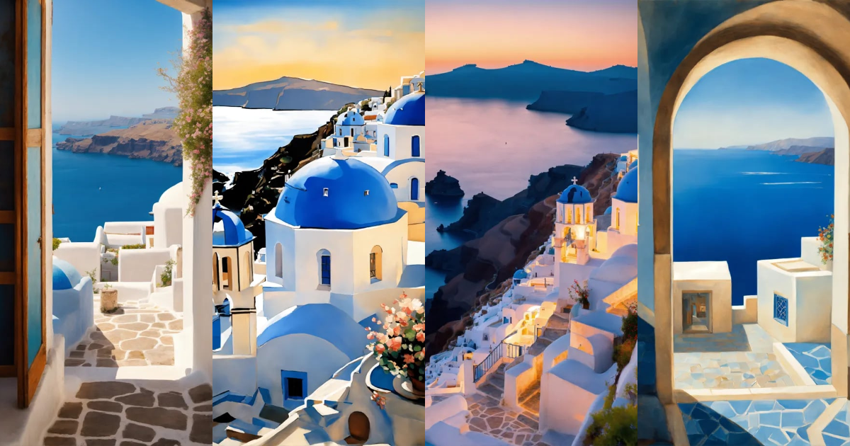 Lexica - Abstract Leonardo da Vinci Painting Santorini in Greece ...